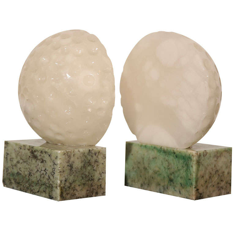 Alabaster Golf Ball Bookends, Italian 1960s at 1stDibs
