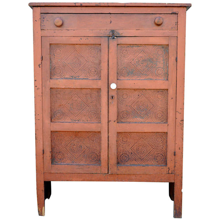 19th Century Original Bittersweet Painted Punch Tin Doors/Pie Safe at ...