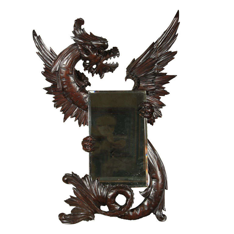 Art Nouveou Style Carved Dragon Mirror at 1stDibs