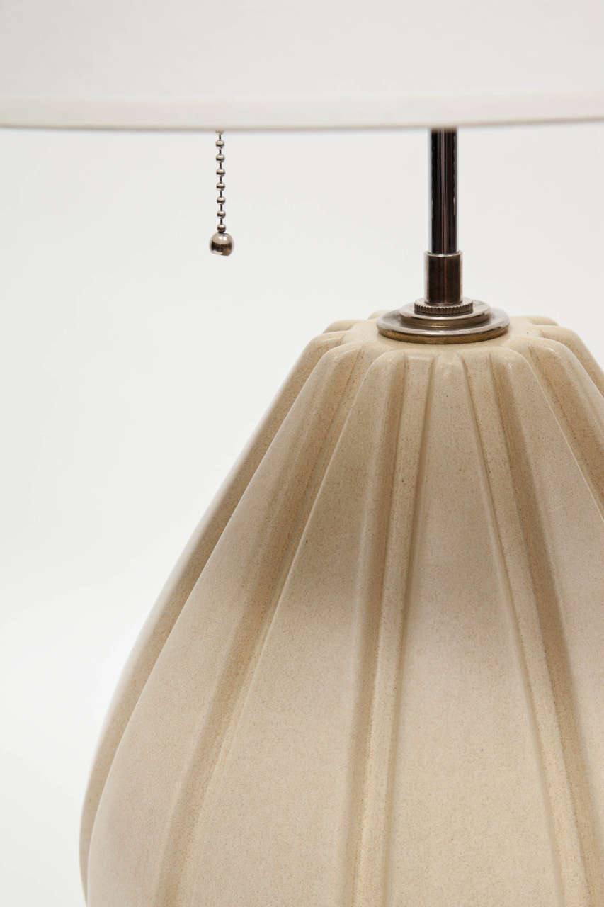 Pair of Beige Ribbed Ceramic Table Lamps at 1stDibs