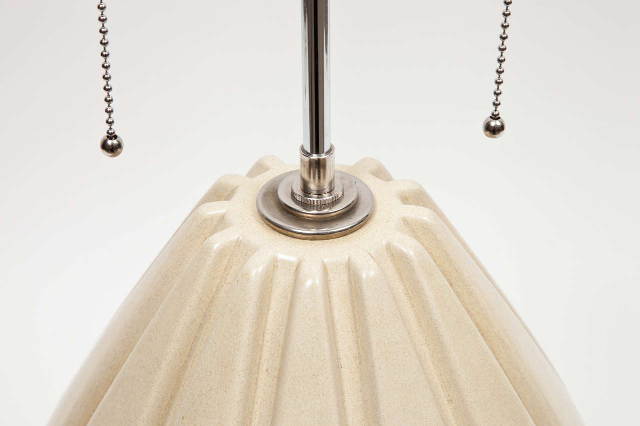 Pair of Beige Ribbed Ceramic Table Lamps at 1stDibs