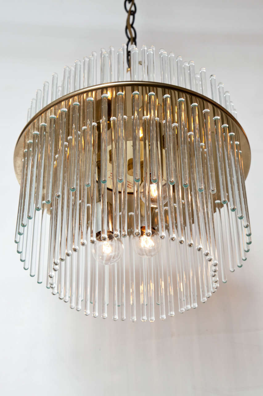 Glass Rod and Brass Chandelier by Lightolier at 1stDibs