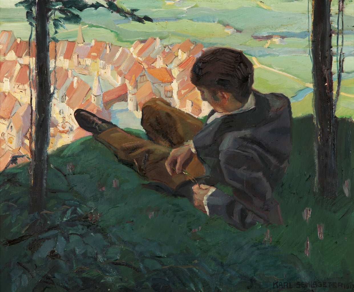 Karl Schlageter - Man overlooking a German landscape at 1stDibs