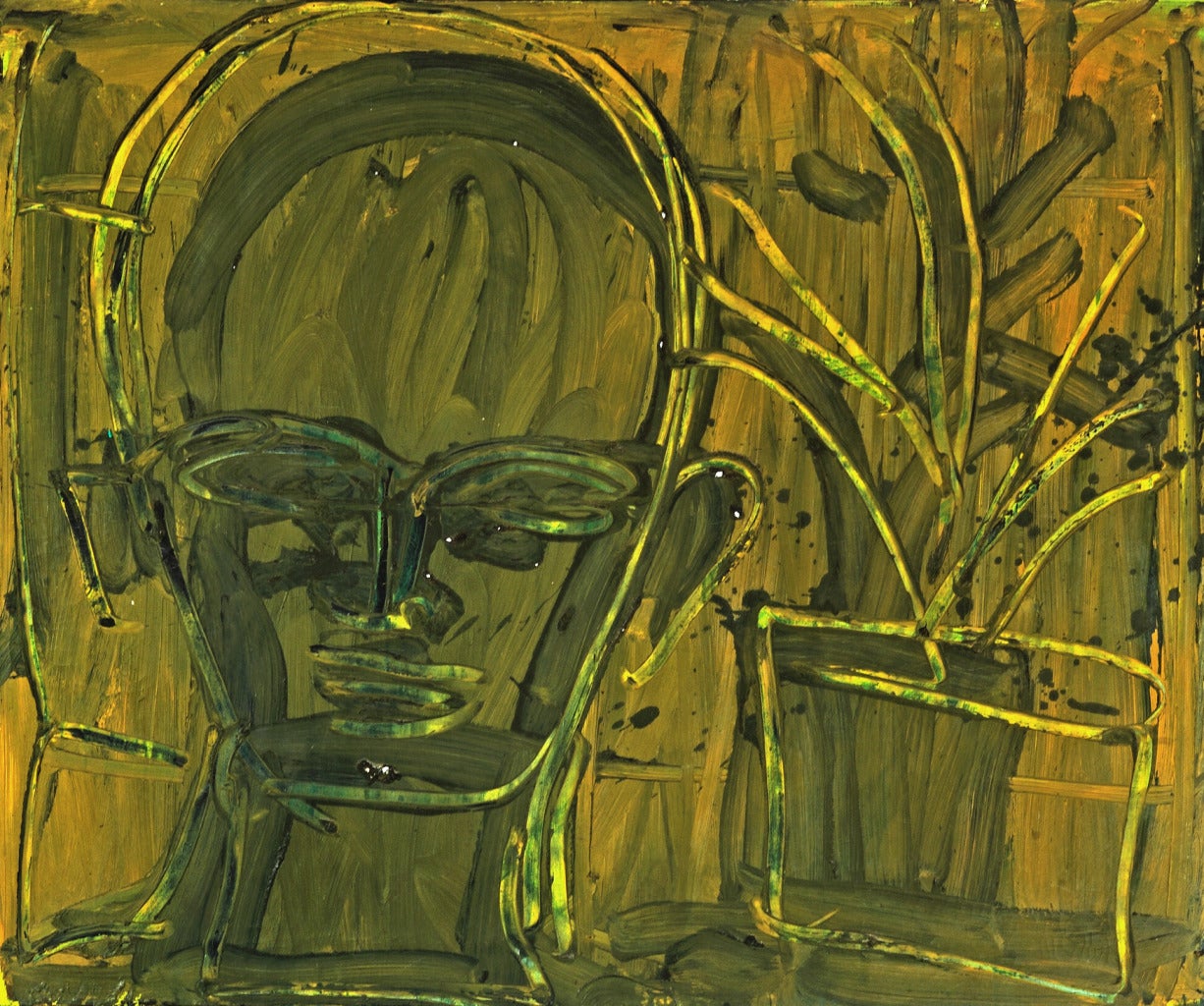 Lester Johnson - Face with Flowers in a Vase at 1stDibs