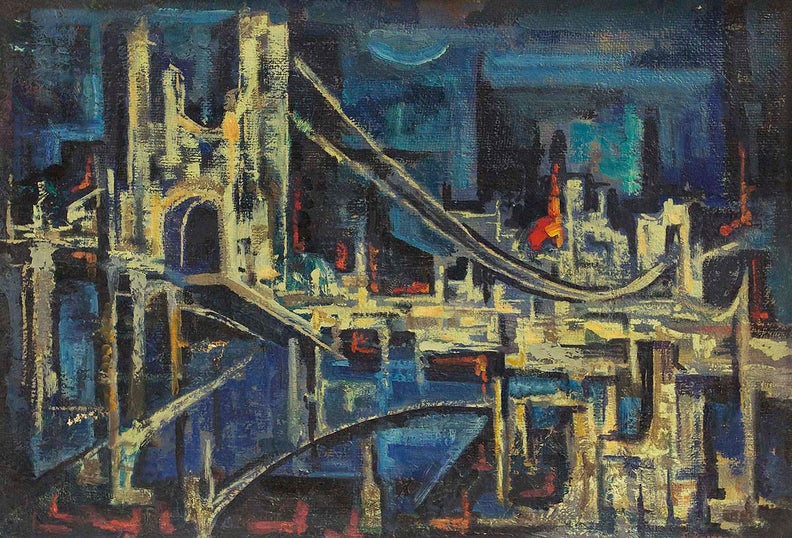 Fred Rappaport - Abstract Oil Painting of Cityscape For Sale at 1stDibs ...