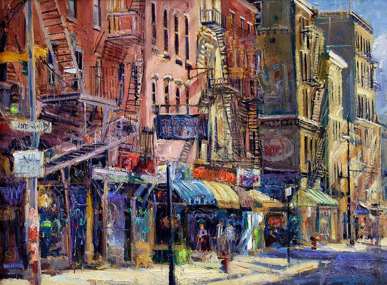 Larry C Winborg - Cityscape Oil Painting of New York Street w Fire ...