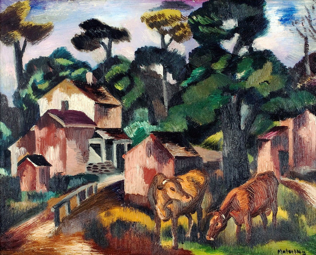 Jan Matulka - Farm at Evening For Sale at 1stDibs