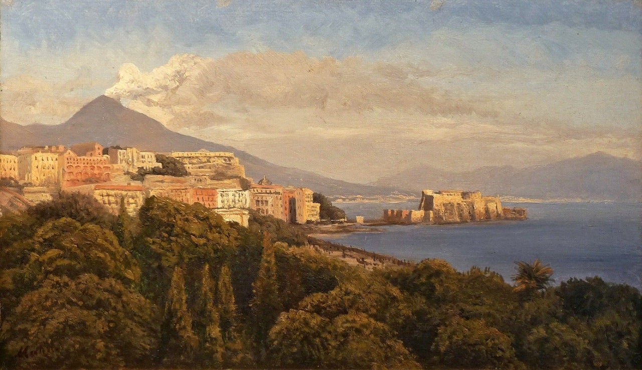 Charles Desire Berthold-Mahn - Bay of Naples, italian landscape view by ...
