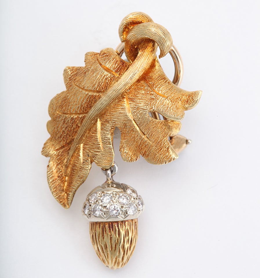Pair of Granulated Gold and Diamond Acorn Earrings at 1stDibs