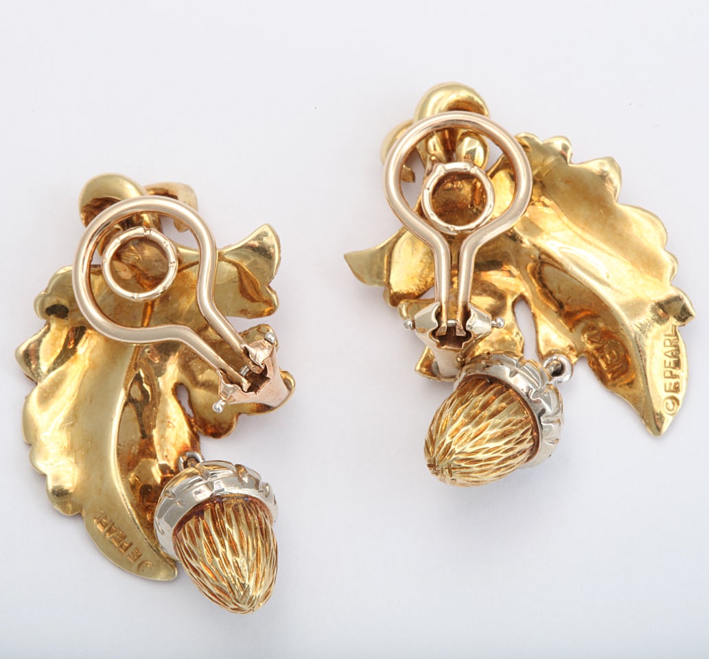 Pair of Granulated Gold and Diamond Acorn Earrings at 1stDibs