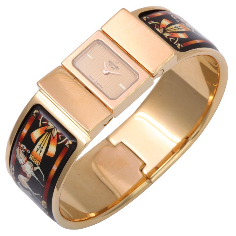 Hermes Loquet vintage enamel bracelet watch at 1stDibs