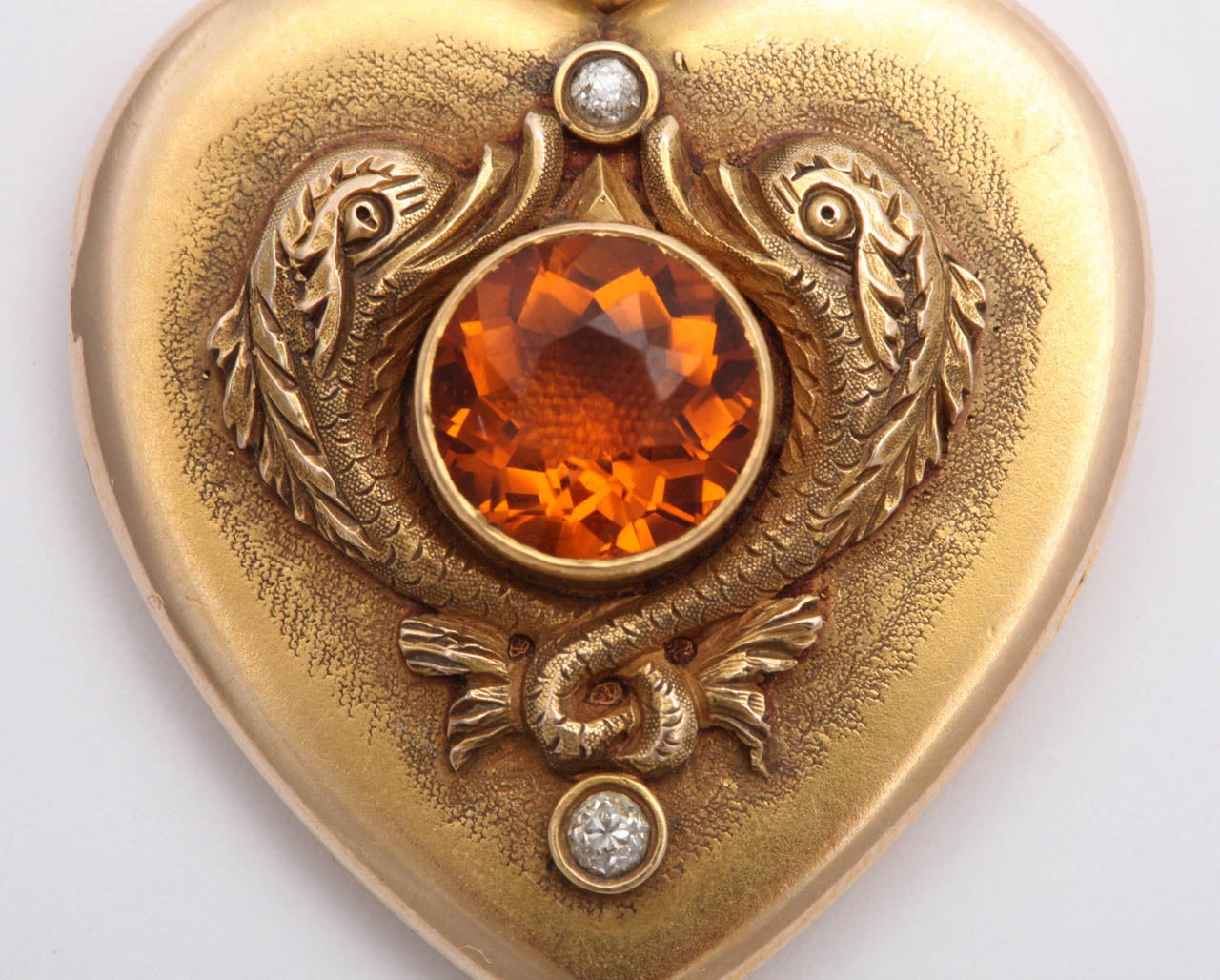 ART NOUVEAU Citrine Diamond Gold Heart locket at 1stDibs