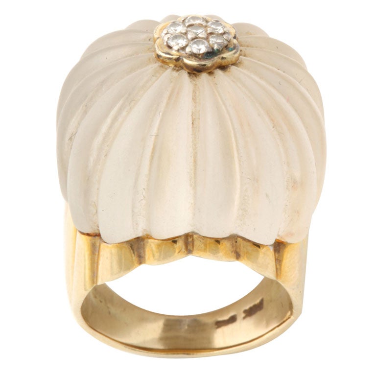 Diamond Frosted Carved Rock Crystal Ring For Sale at 1stDibs | carved ...