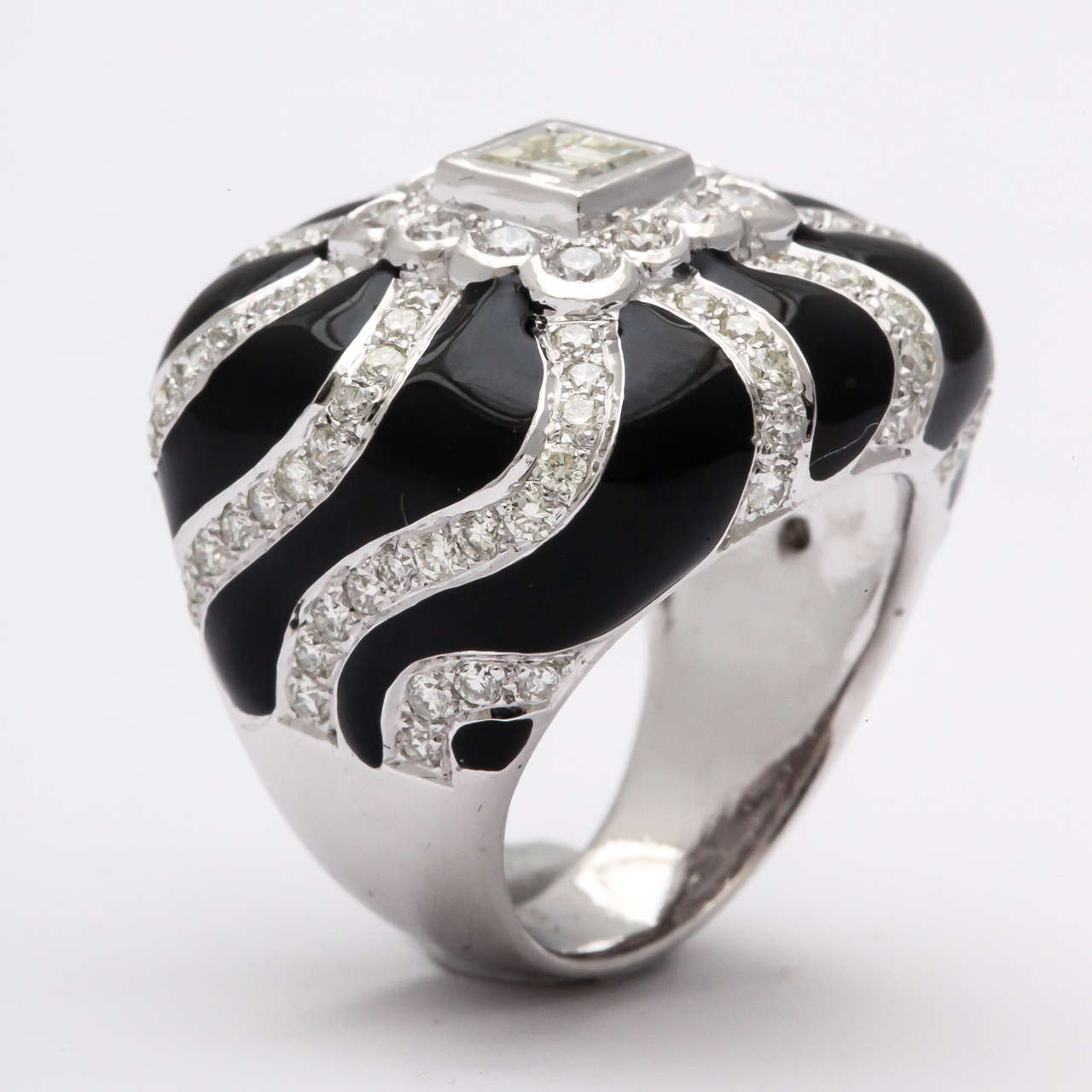 Black Enamel Diamond Ring For Sale at 1stDibs