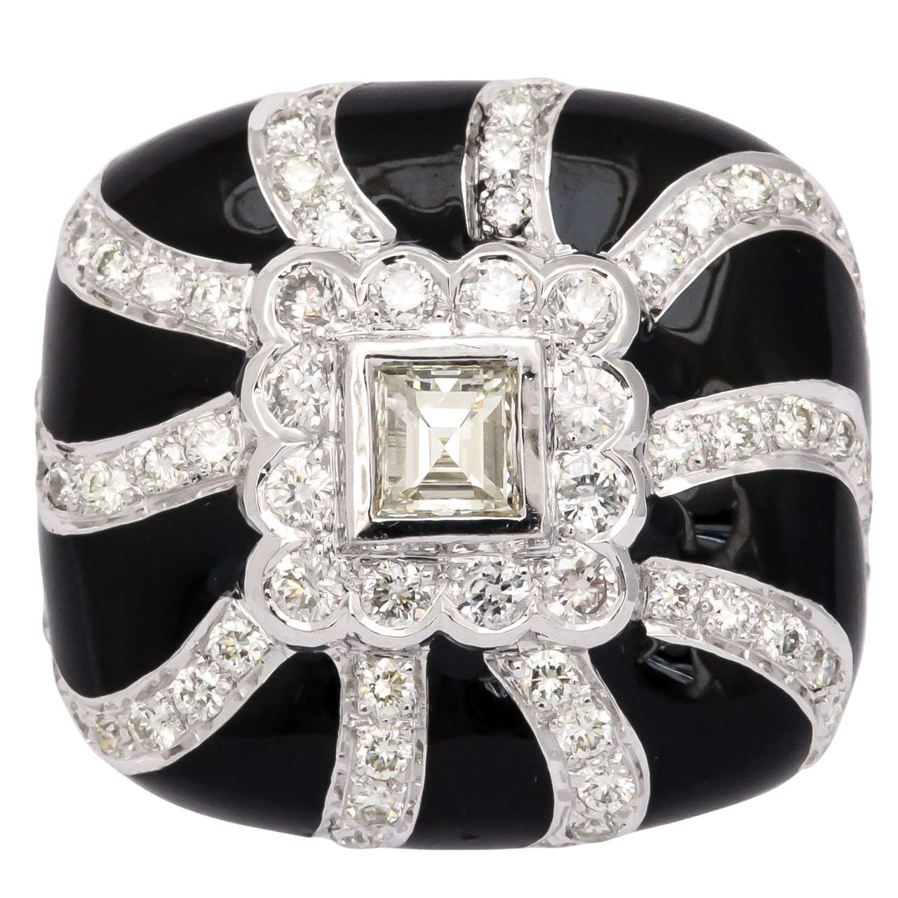 Black Enamel Onyx Diamond Ring at 1stDibs