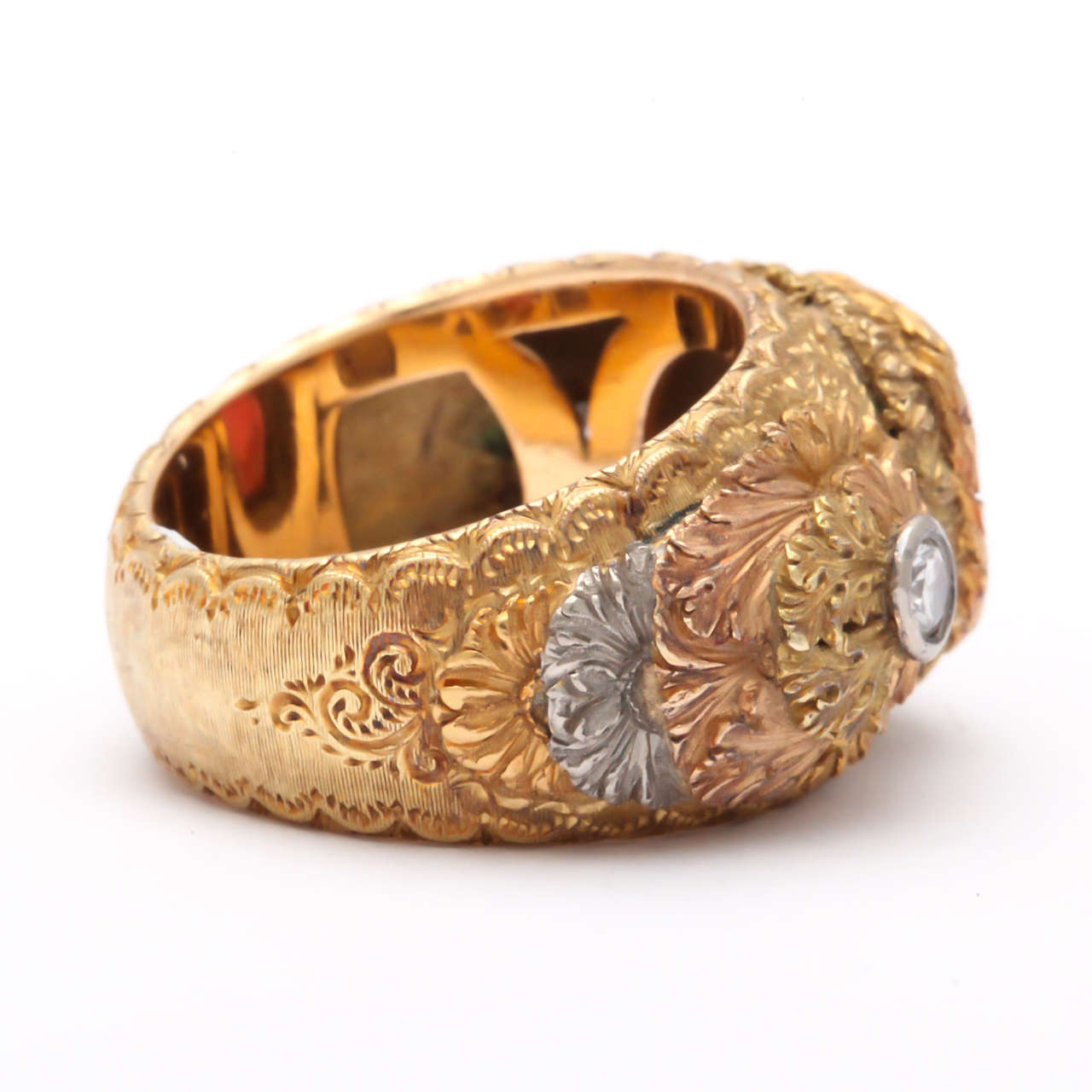 Renaissance Style Three Color Gold Garnet and Diamond Ring at 1stDibs ...