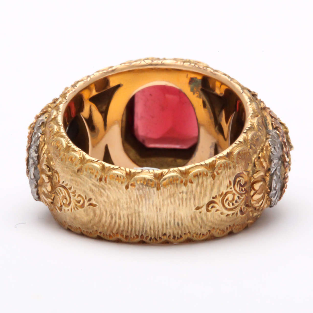 Renaissance Style Three Color Gold Garnet and Diamond Ring at 1stDibs ...
