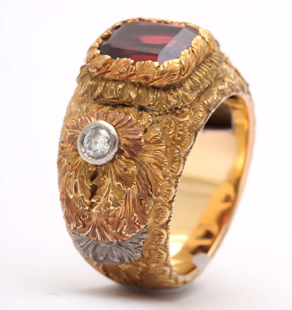 Renaissance Style Three Color Gold Garnet and Diamond Ring at 1stDibs ...