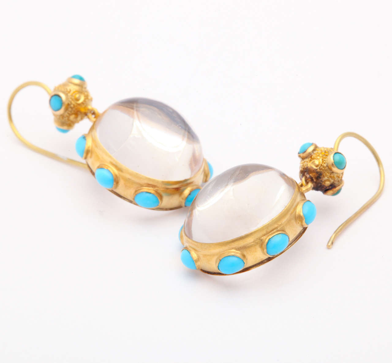 Victorian Locket Earrings of Rock Crystal and Turquoise at 1stDibs