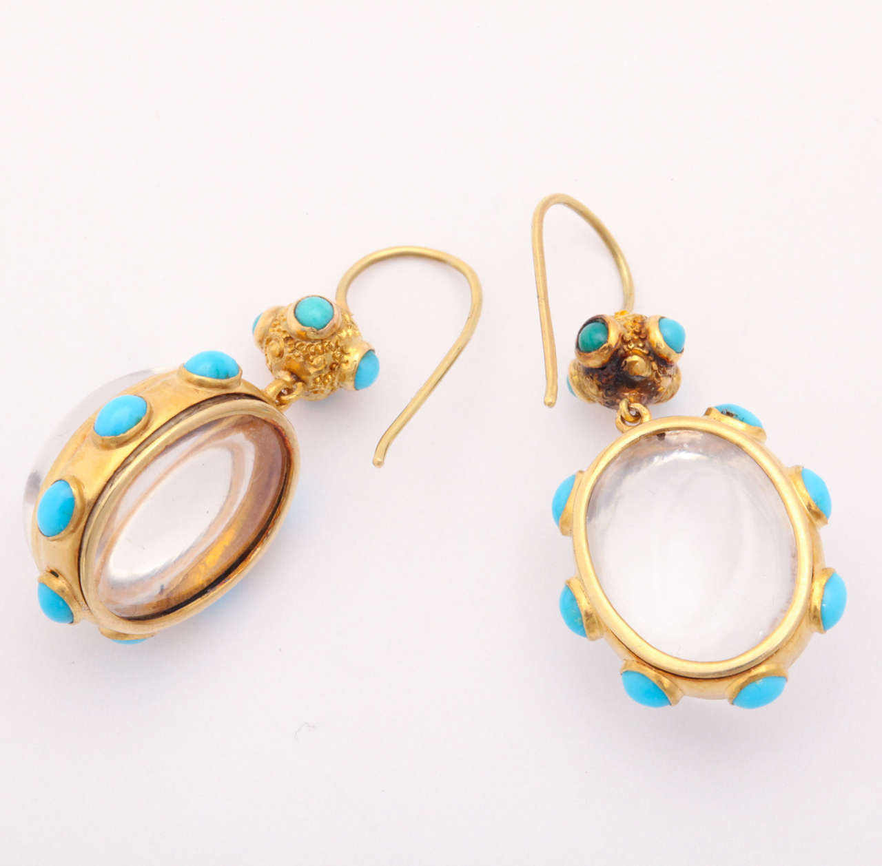 Victorian Locket Earrings of Rock Crystal and Turquoise at 1stDibs