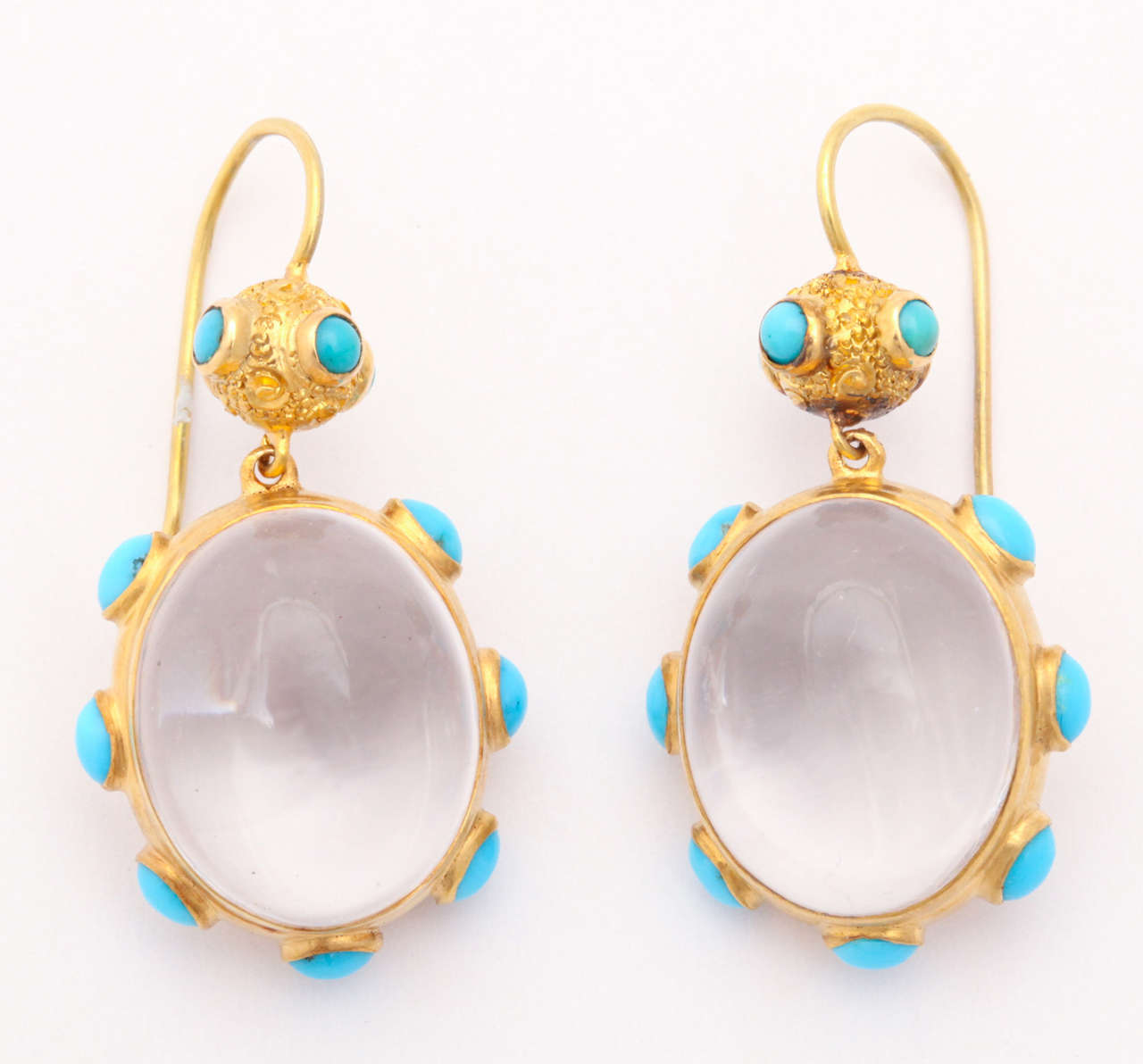 Victorian Locket Earrings of Rock Crystal and Turquoise at 1stDibs