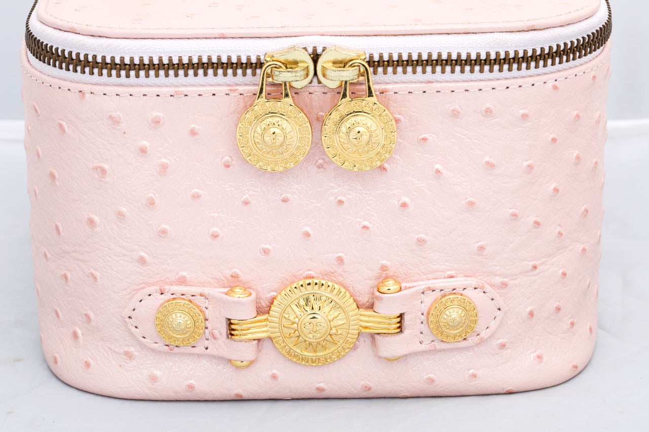 Versace Pink Faux Ostrich Vanity Case with Medusa Motifs at 1stDibs