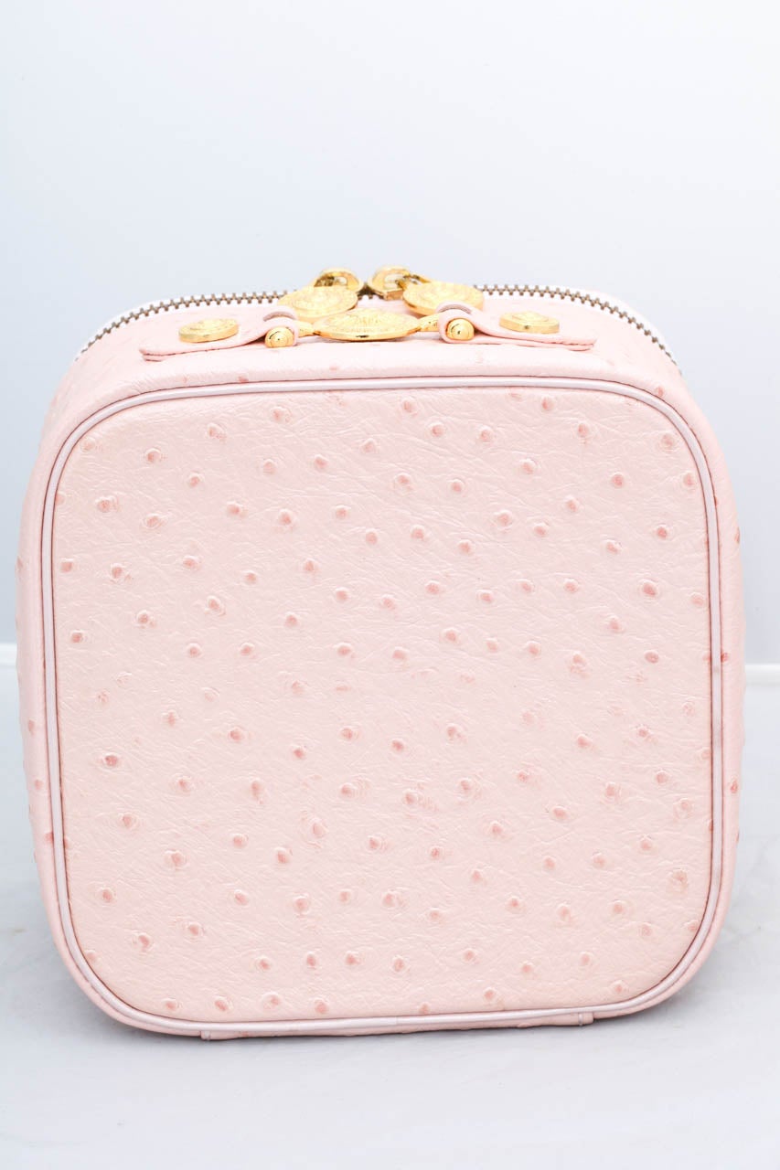 Versace Pink Faux Ostrich Vanity Case with Medusa Motifs at 1stDibs