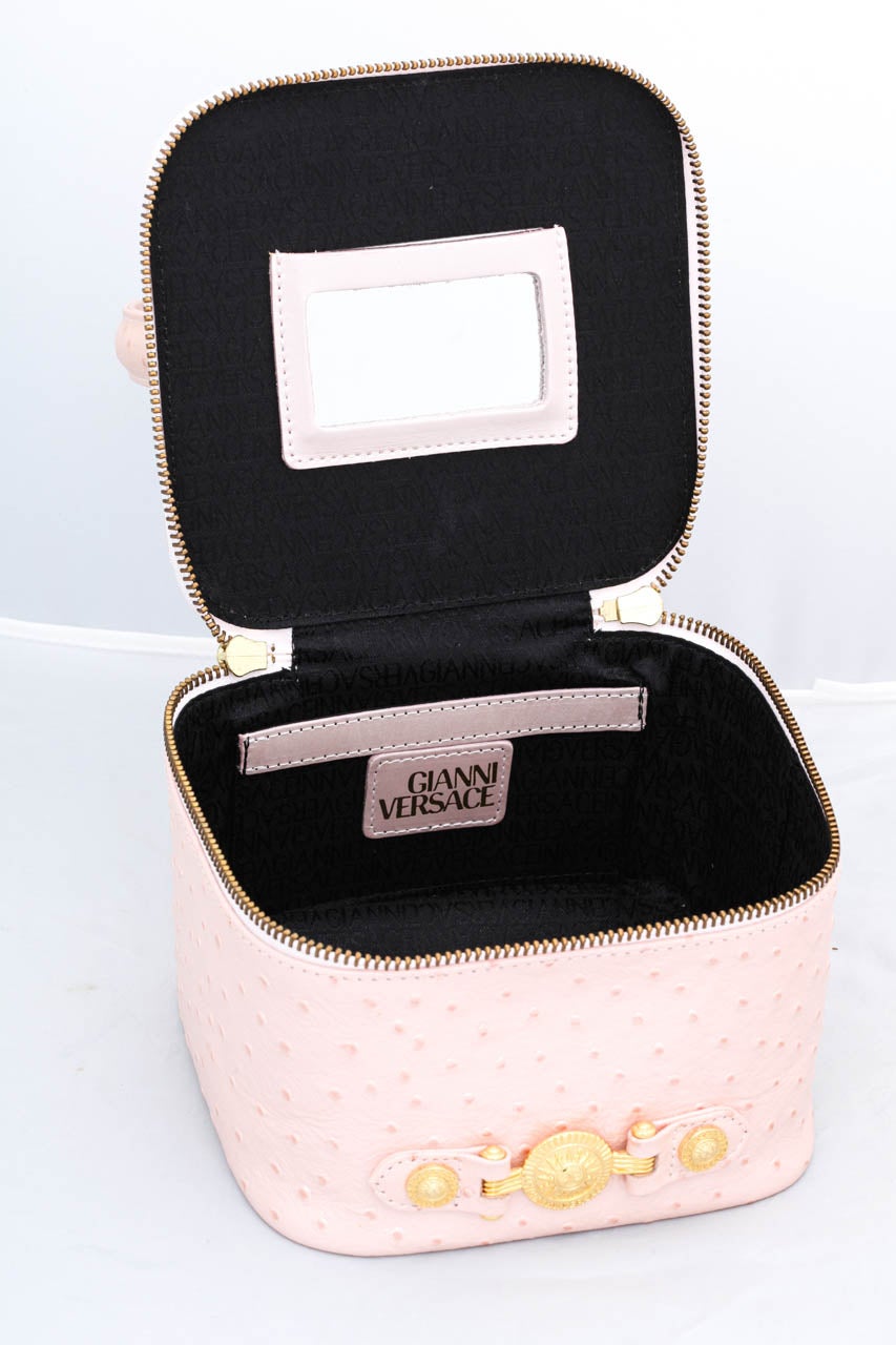 Versace Pink Faux Ostrich Vanity Case with Medusa Motifs at 1stDibs