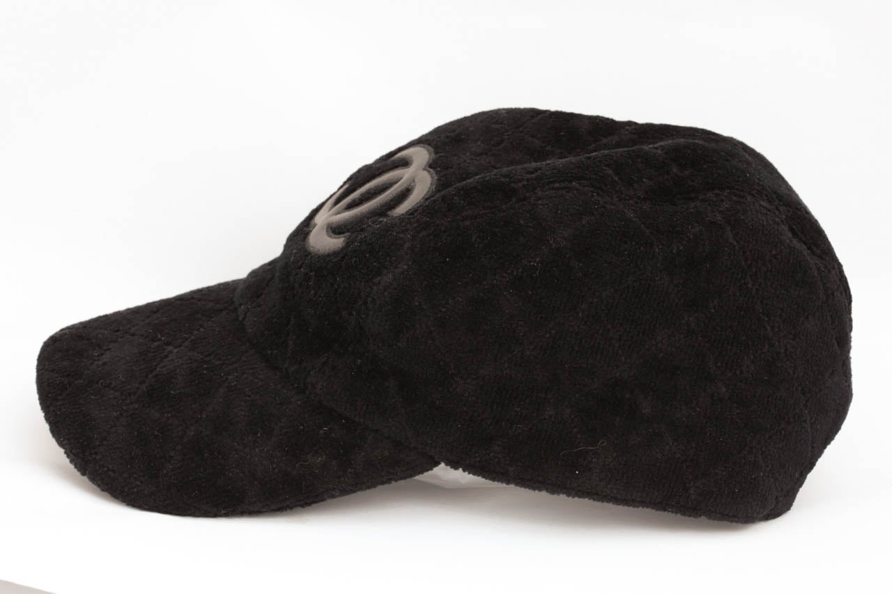 Chanel Velvet Cap Hat with Leather CC Logo at 1stDibs | chanel logo hat