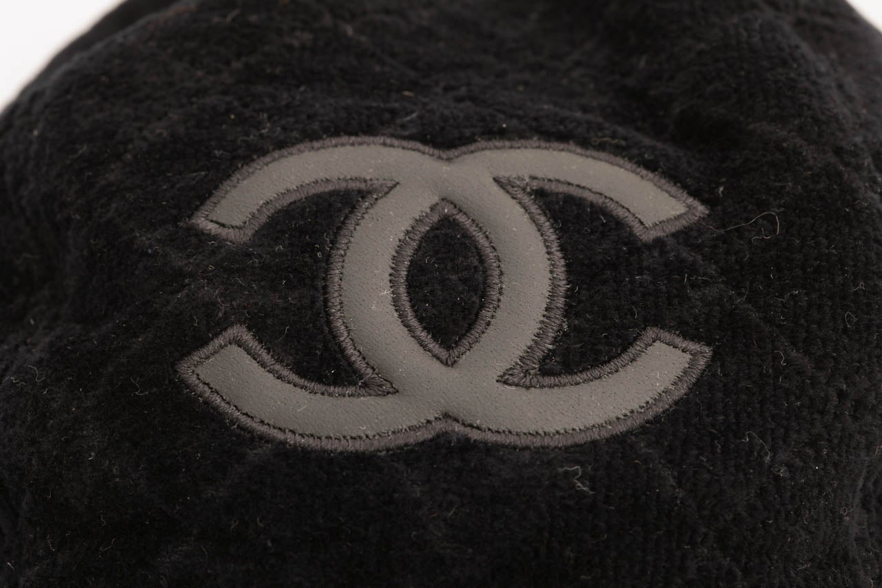Chanel Velvet Cap Hat with Leather CC Logo at 1stDibs | chanel logo hat