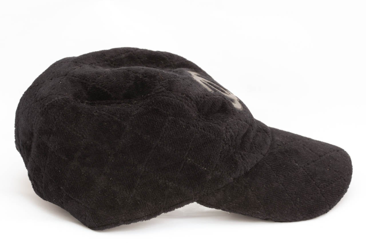 Chanel Velvet Cap Hat with Leather CC Logo at 1stDibs | chanel logo hat