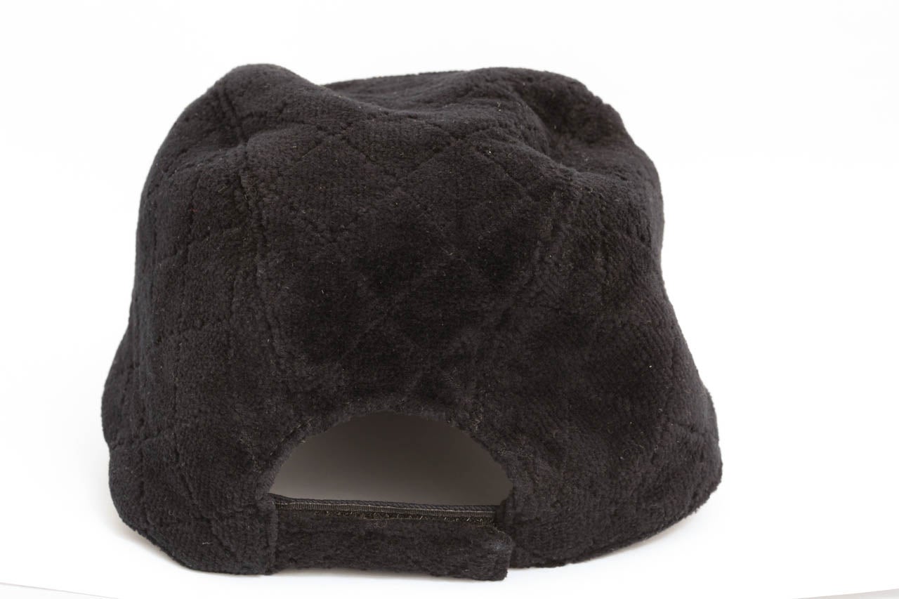 Chanel Velvet Cap Hat with Leather CC Logo at 1stDibs | chanel logo hat