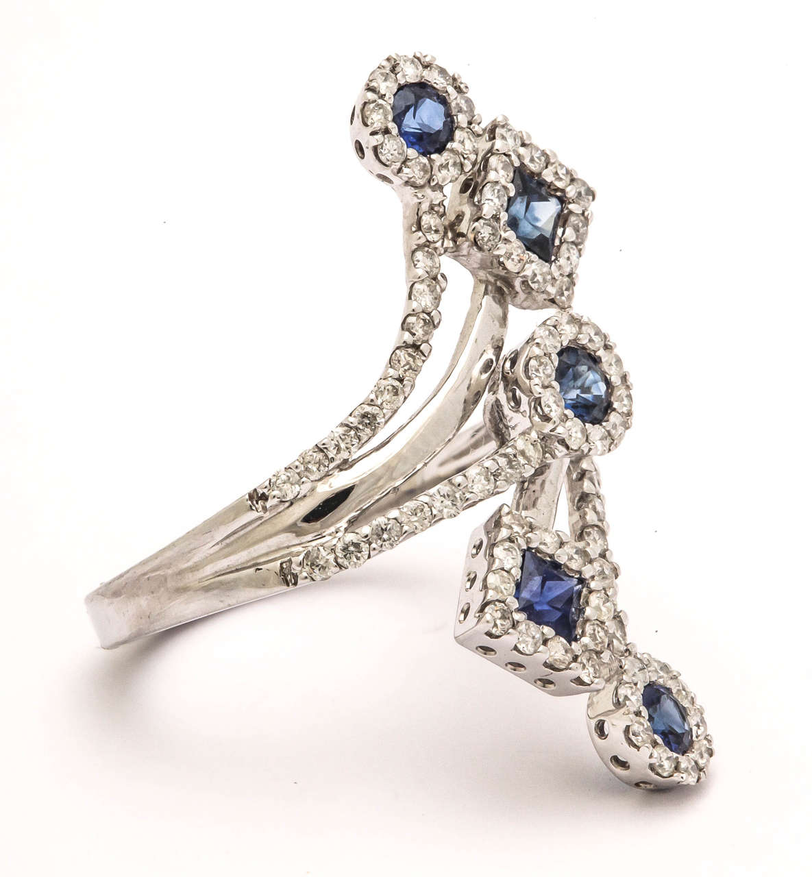 Festive Sapphire Diamond Gold Spray Ring For Sale at 1stDibs