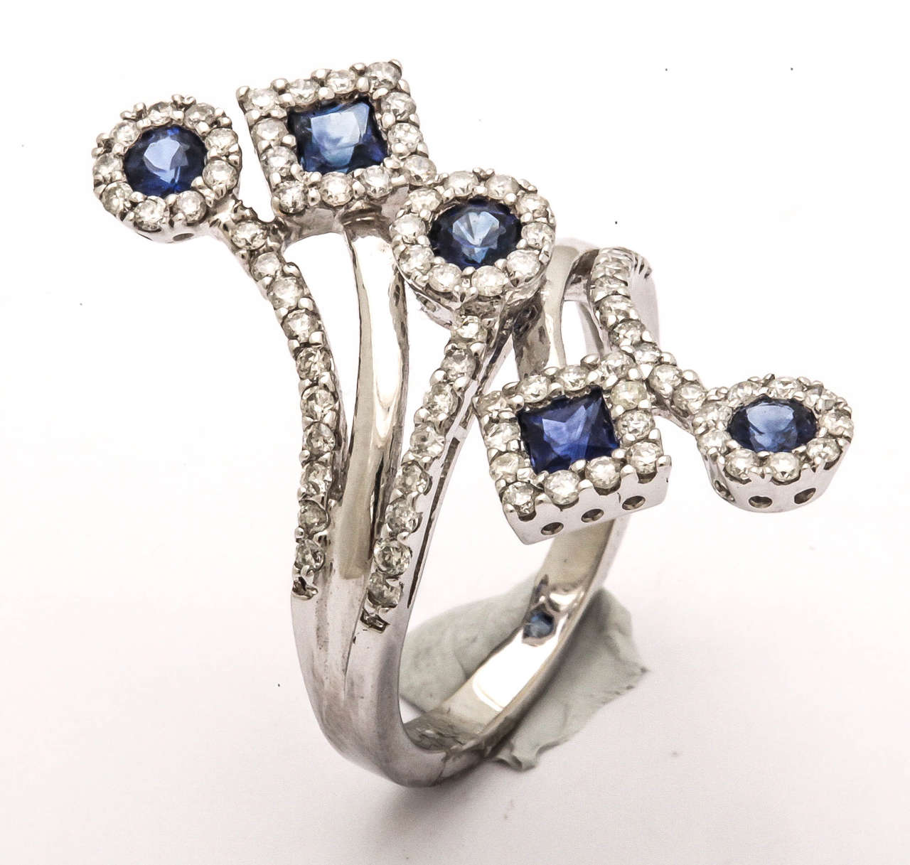 Festive Sapphire Diamond Gold Spray Ring For Sale at 1stDibs