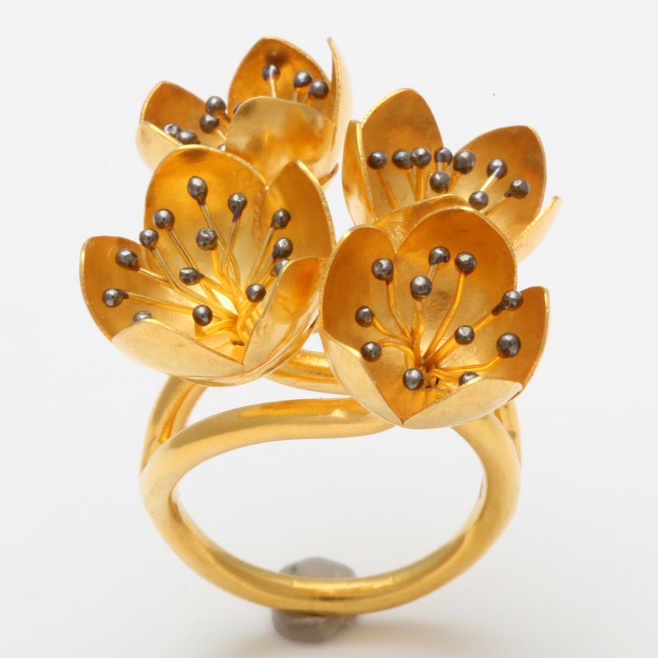 Gold Buttercup Flower Ring For Sale at 1stDibs