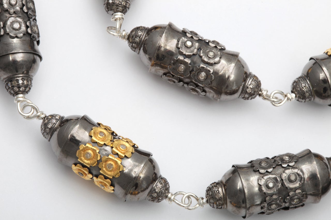 Gold Diamond Flower Bullet Chain For Sale at 1stdibs