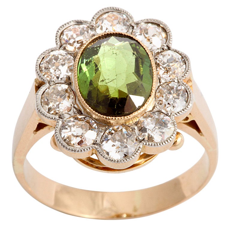 Victorian Chrysoberyl and Diamond Cluster Ring For Sale at 1stDibs