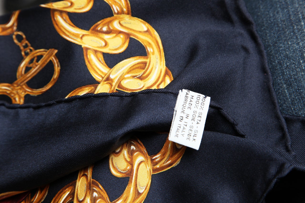 CHANEL ICONIC CHAIN MOTIF SCARF NAVY at 1stDibs | chanel chain scarf