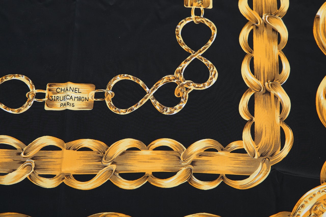 CHANEL BLACK CHAIN MOTIF SCARF For Sale at 1stDibs