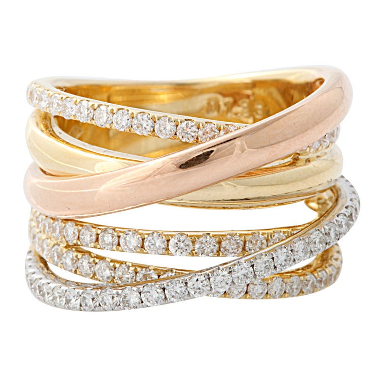 Diamond Gold Expandable Link Band Ring For Sale at 1stDibs | expandable ...