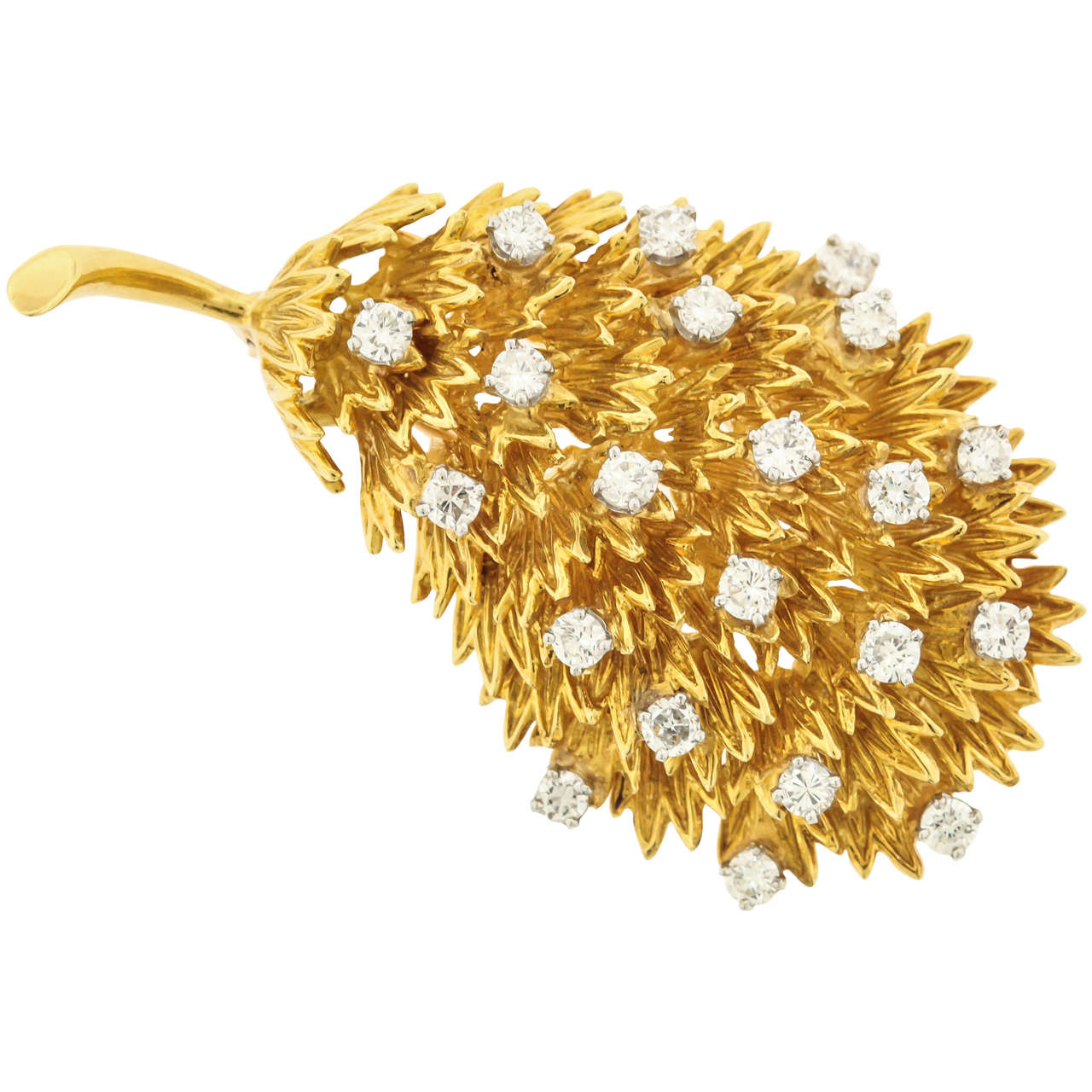 Diamond Gold Leaf Brooch For Sale at 1stDibs