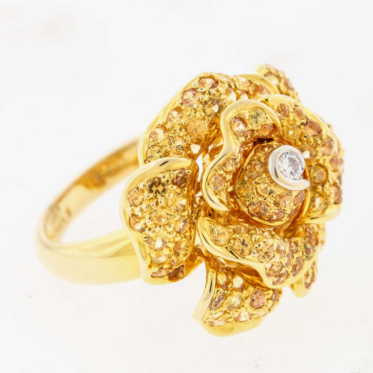 Yellow Sapphire Diamond Gold Flower Ring For Sale at 1stDibs | yellow ...