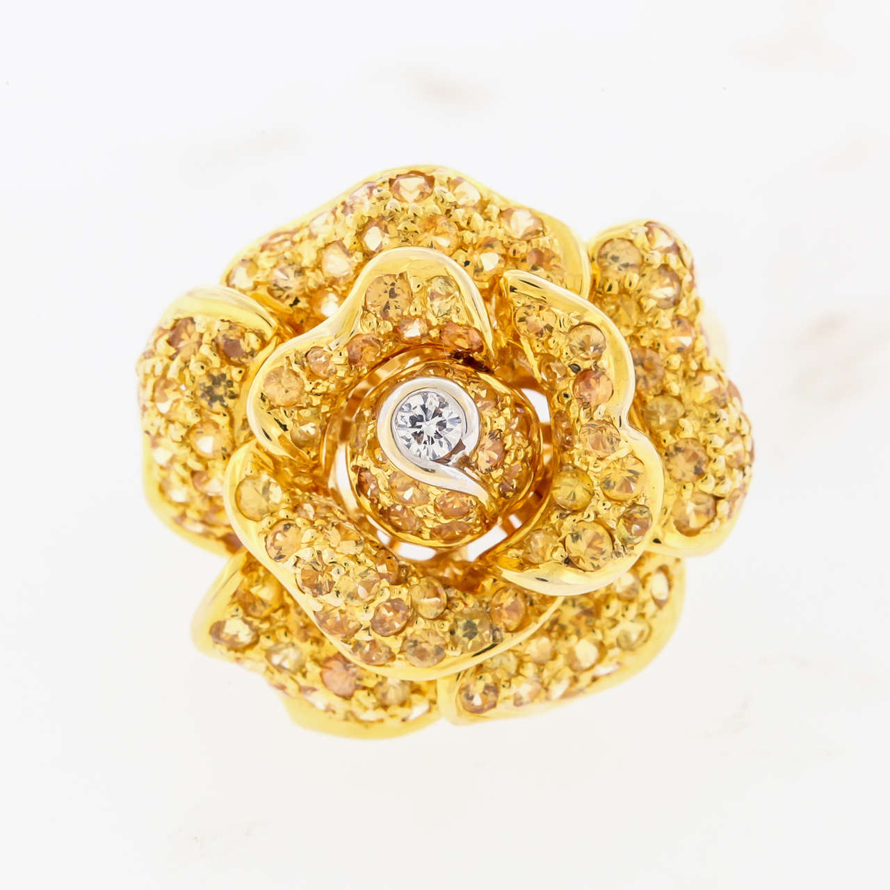 Yellow Sapphire Diamond Gold Flower Ring For Sale at 1stDibs | yellow ...