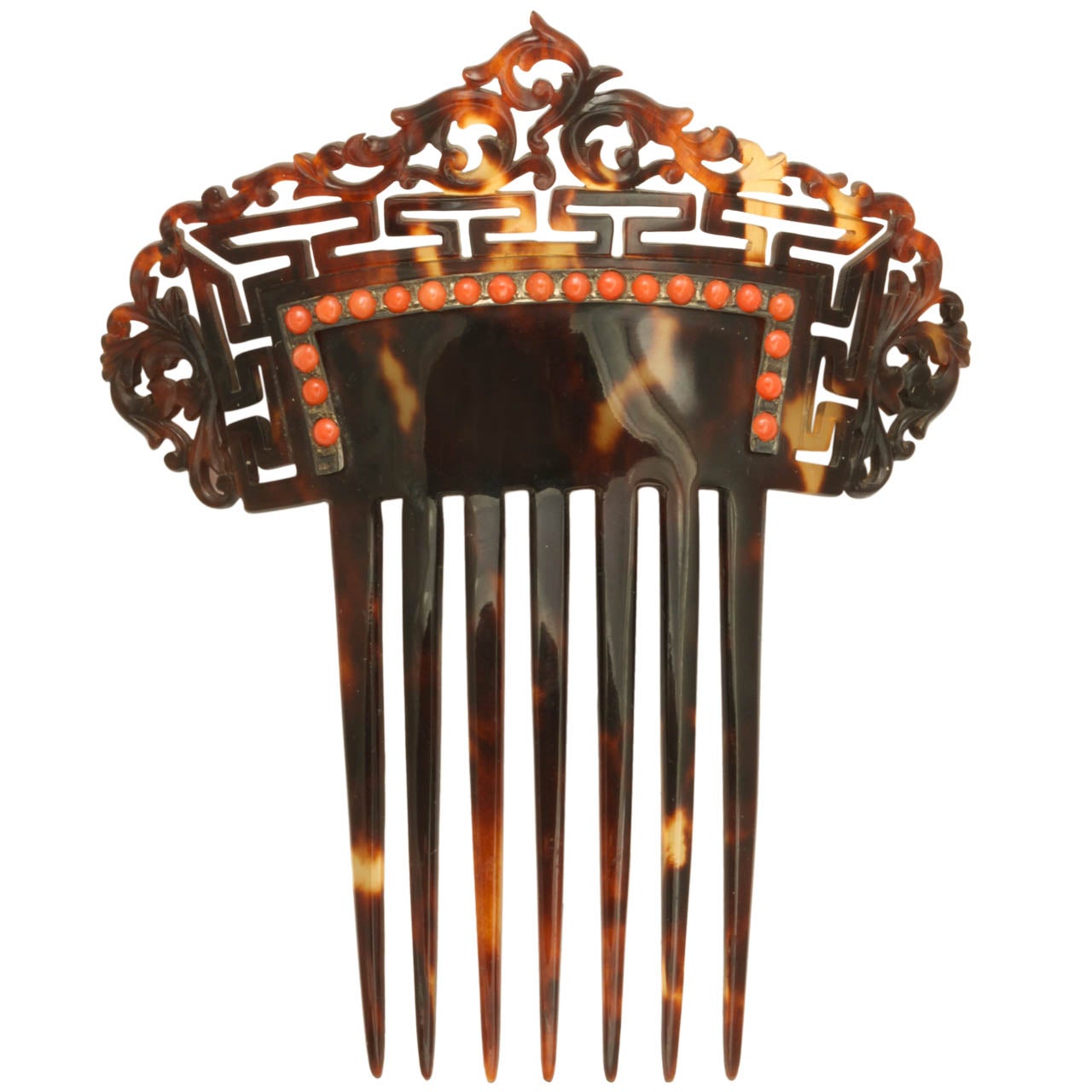 Grand French Hair Comb with Natural Coral at 1stDibs | coral hair comb