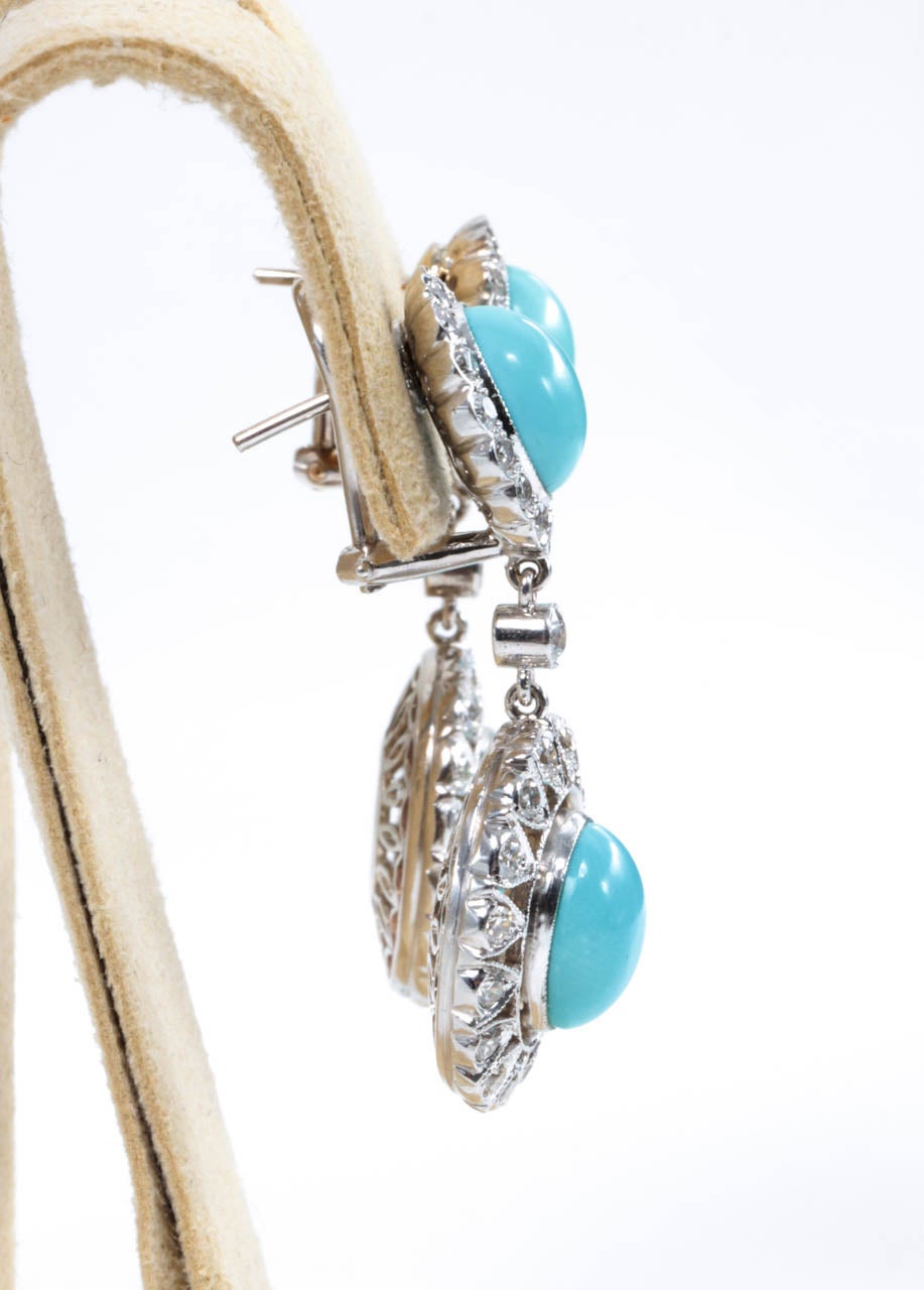 Elegant Natural Turquoise Diamond Drop Earrings at 1stDibs | turquoise ...