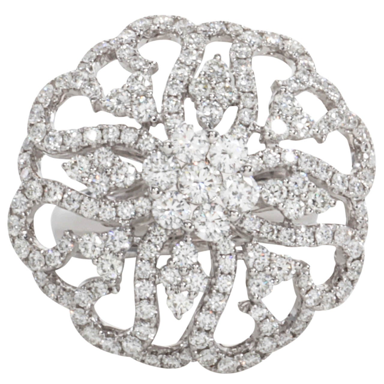 Diamond Lace Floral Cocktail Ring For Sale at 1stDibs