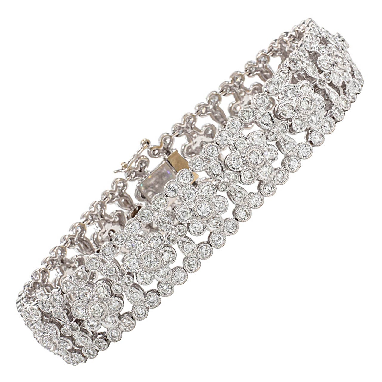 Engraved Diamond Floral Bracelet For Sale at 1stdibs