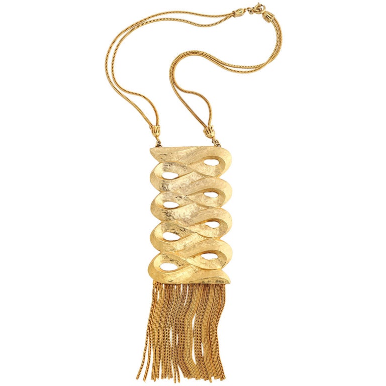 Signed Sandor Scroll Goldtone Necklace, Costume Necklace For Sale at ...