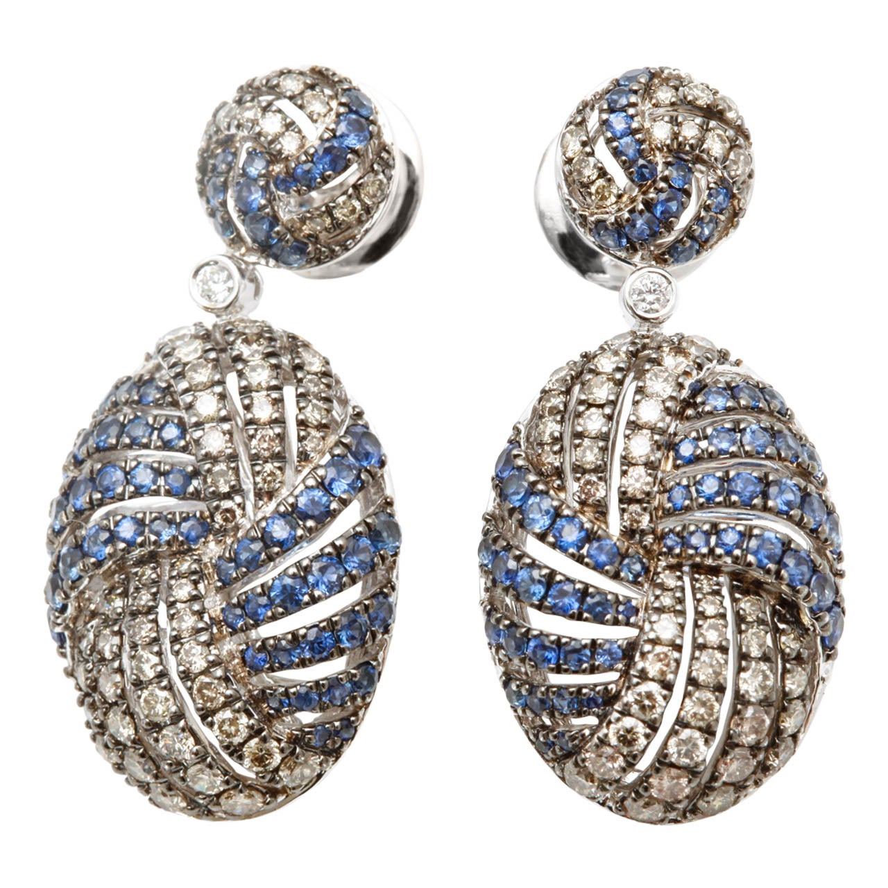 A Pair of Sapphire Diamond White Gold Earrings by Arthur Scholl For ...