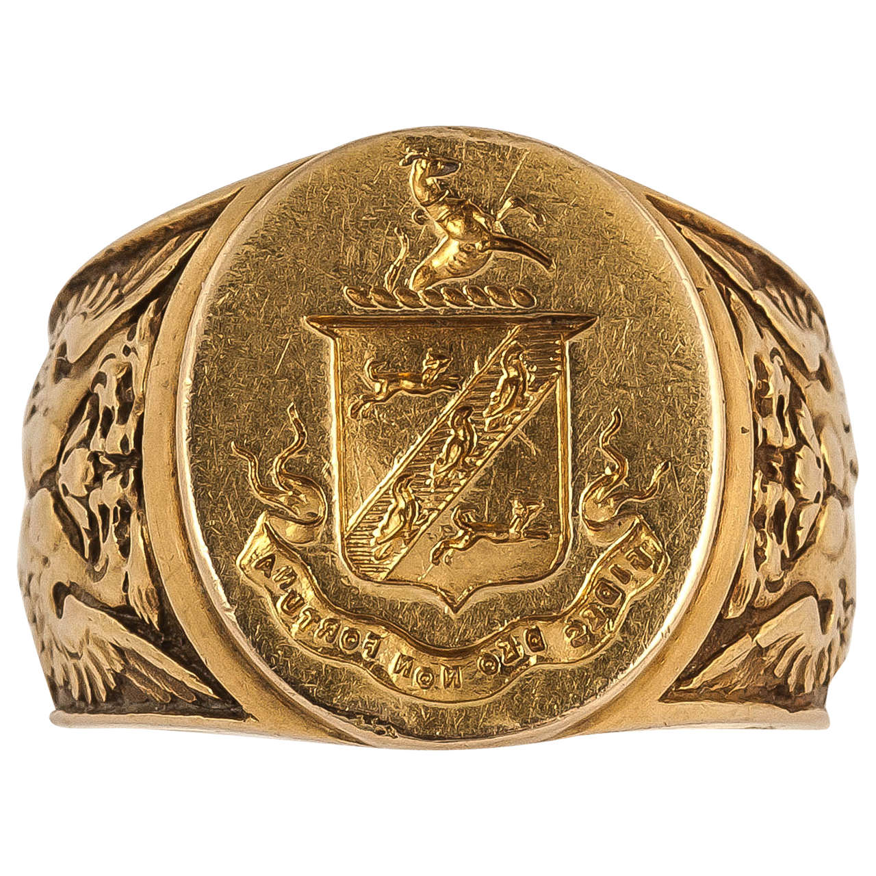 Victorian Heavy Engraved Gold Signet Ring For Sale at 1stDibs